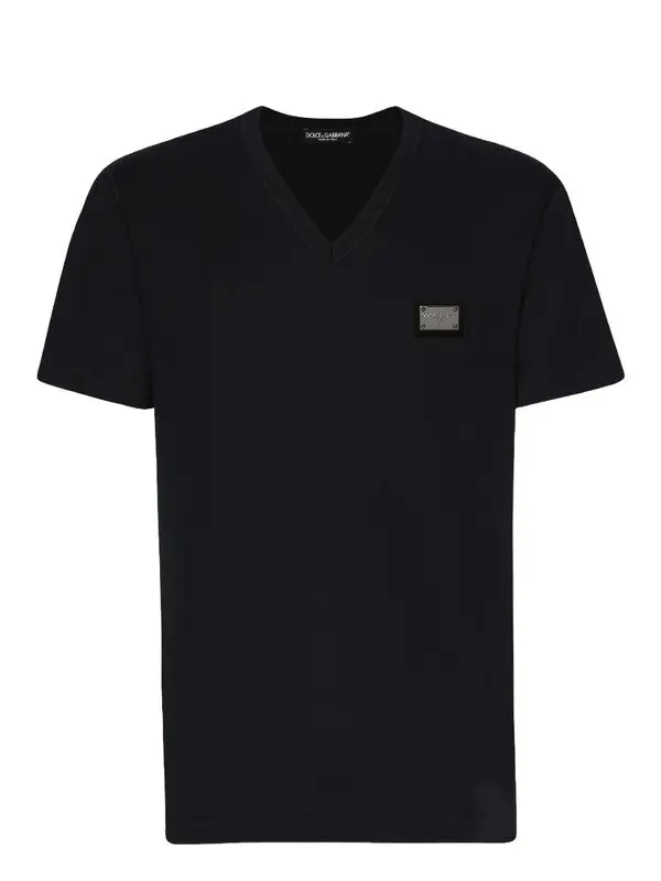 Dolce & Gabbana Dolce Gabbana Logo Patch V-neck T-shirt - Black
