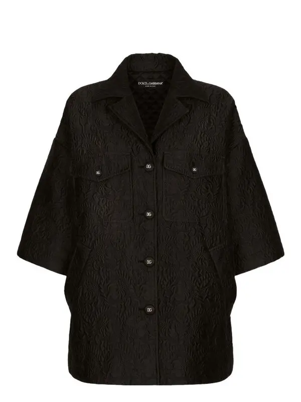 Dolce & Gabbana Floral-jacquard 3/4 Sleeves Jacket - Black