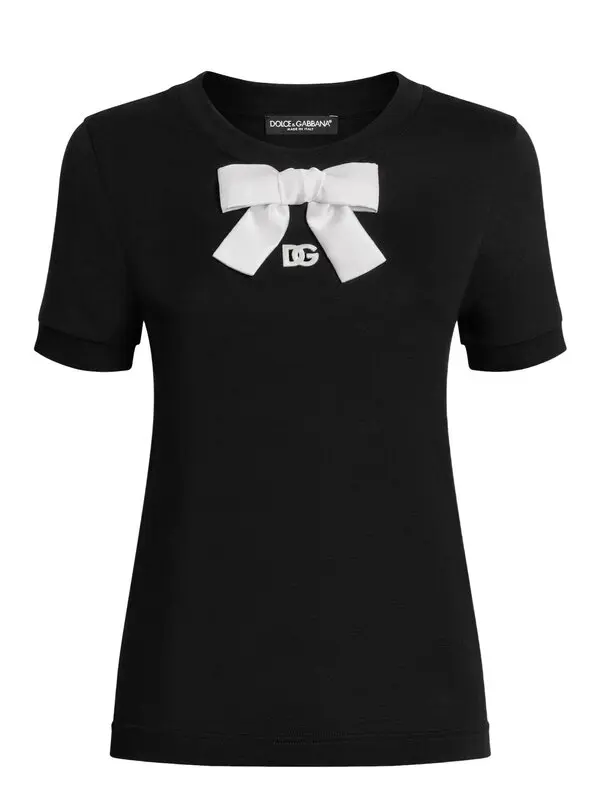 Dolce & Gabbana Dolce Gabbana Bow Detailed Jersey T-shirt - Black