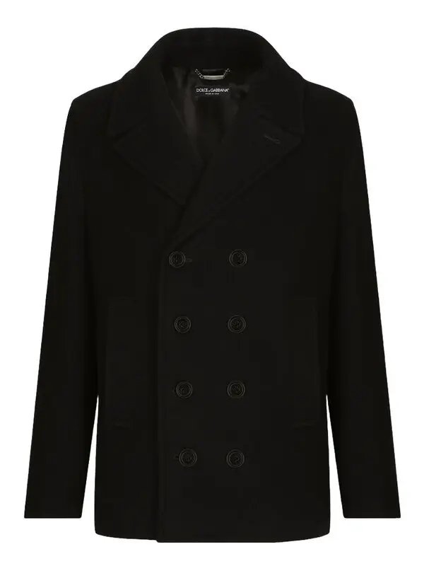 Dolce & Gabbana Dolce Gabbana Branded Tag Double-breasted Pea Coat - Black