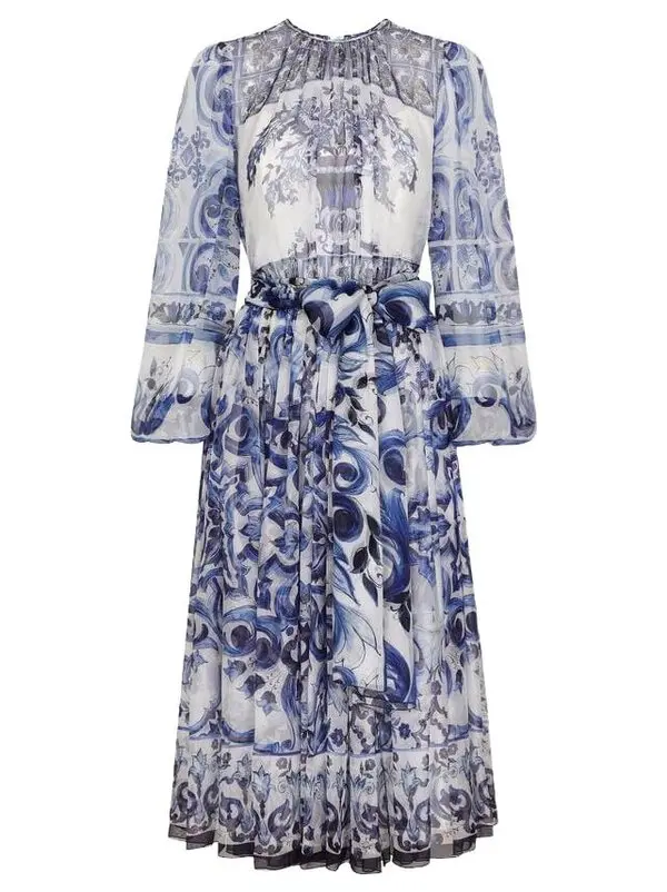 Dolce & Gabbana Majolica-print Silk Midi Dress - Gray