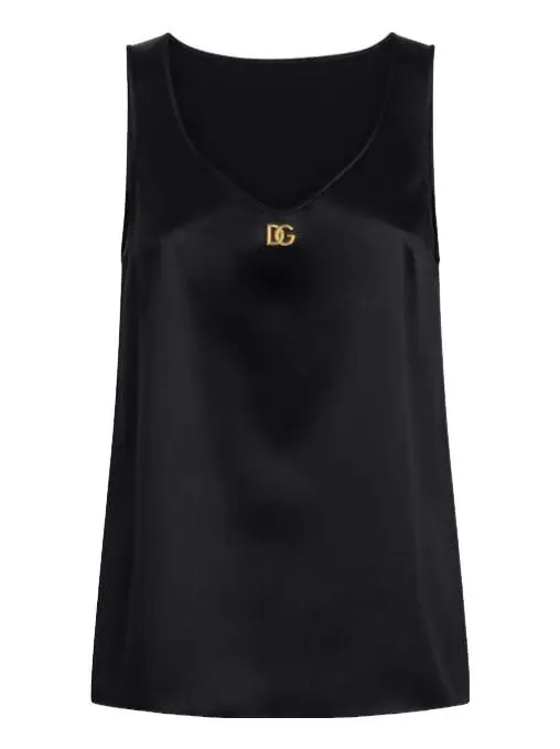 Dolce & Gabbana Dolce Gabbana Logo Plaque Sleeveless Top - Black
