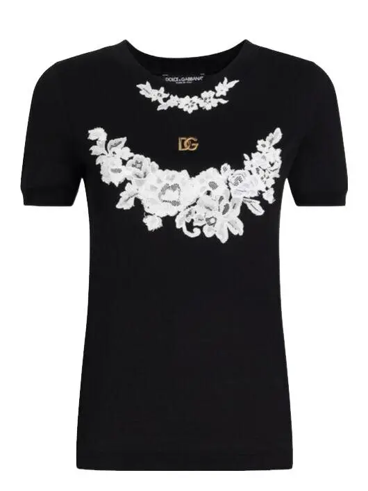 Dolce & Gabbana Lace-detailed T-shirt - Black