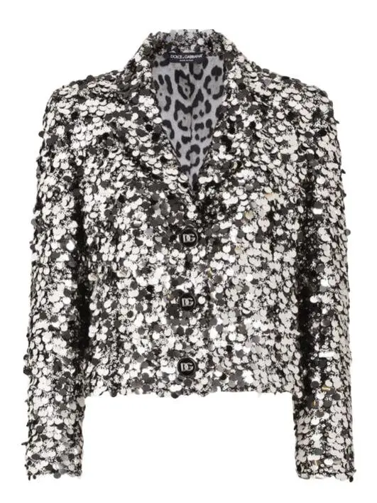 Dolce & Gabbana Dolce Gabbana Single-breasted Sequin Embellished Blazer - Silver