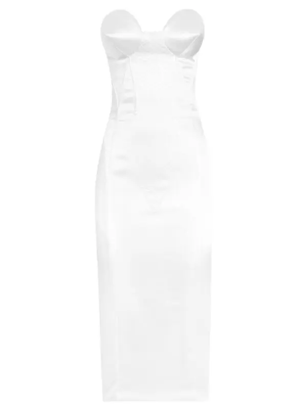 Dolce & Gabbana Dolce Gabbana Corset Detailed Strapless Satin Dress - White