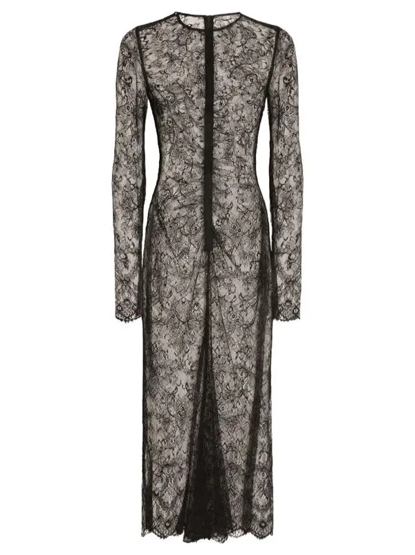Dolce & Gabbana Dolce Gabbana Chantilly Lace Detailed Calf-length Dress - Gray