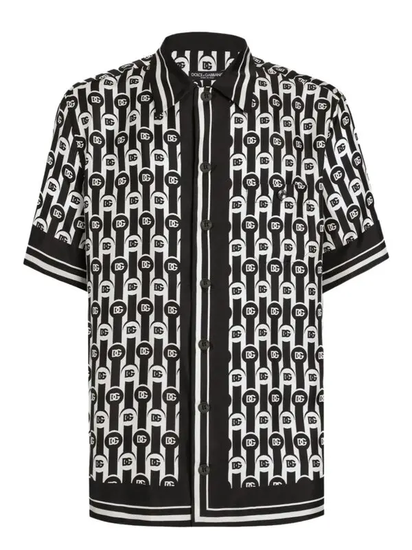 Dolce & Gabbana Dolce Gabbana All-over Logo Printed Bowling Shirt - Black