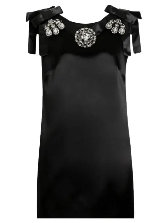 Dolce & Gabbana Dolce Gabbana Embellished Mini Satin Dress - Black