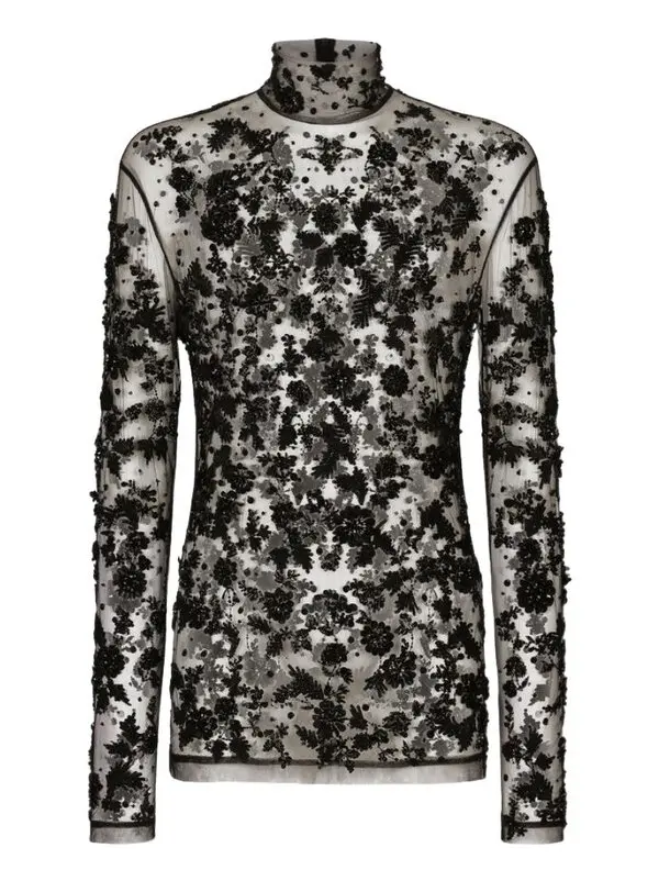 Dolce & Gabbana High-neck Tulle Top - Black