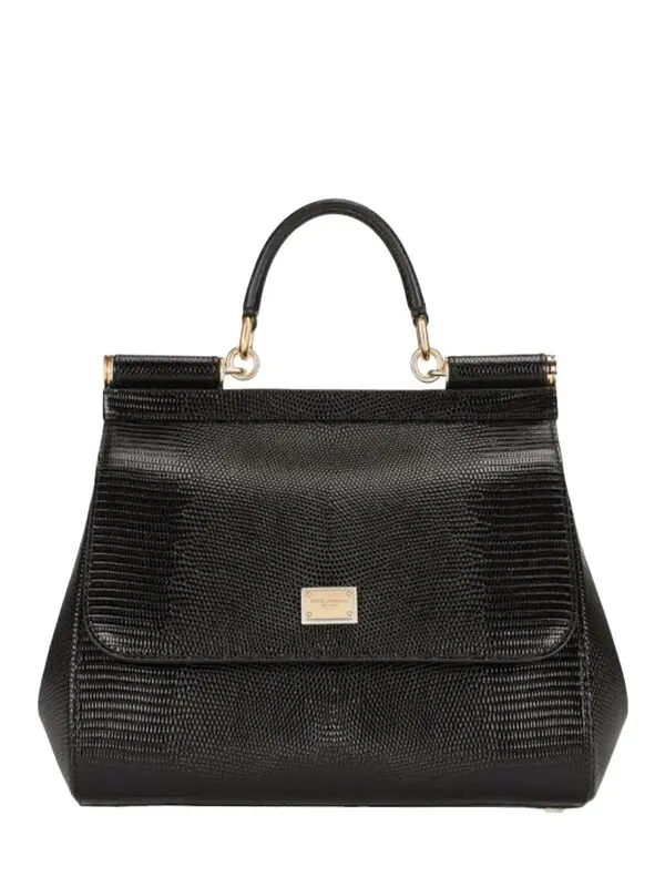 Dolce & Gabbana Dolce Gabbana Logo Plate Large Sicily Handbag - Black