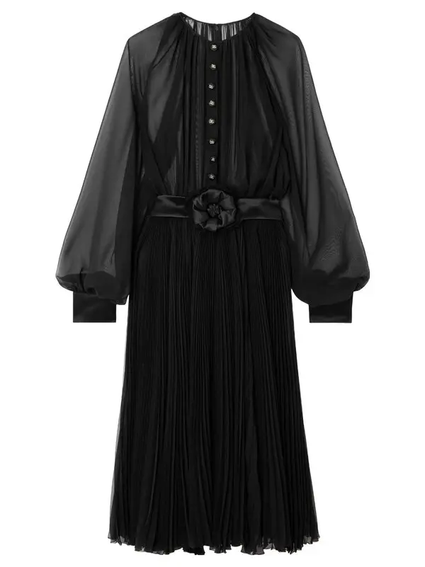 Dolce & Gabbana Floral-appliqué Midi Dress - Black