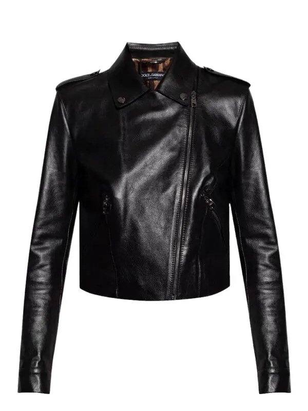Dolce & Gabbana Cropped Leather Jacket - Black