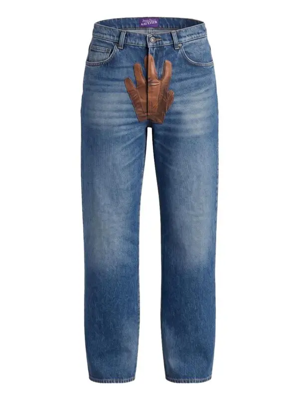 JEAN PAUL GAULTIER Wide Leg Denim Pants With Gloves Print On Front - Blue