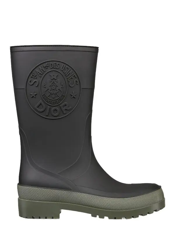 Dior Logo Embossed Round Toe Rain Boots - Black