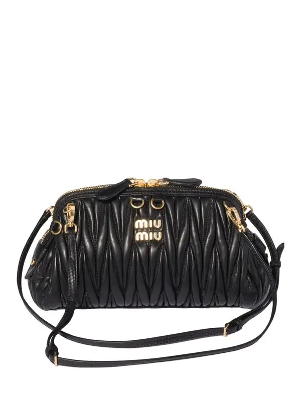 Miu Miu Caprice Matelassé Nappa Leather Clutch - Black