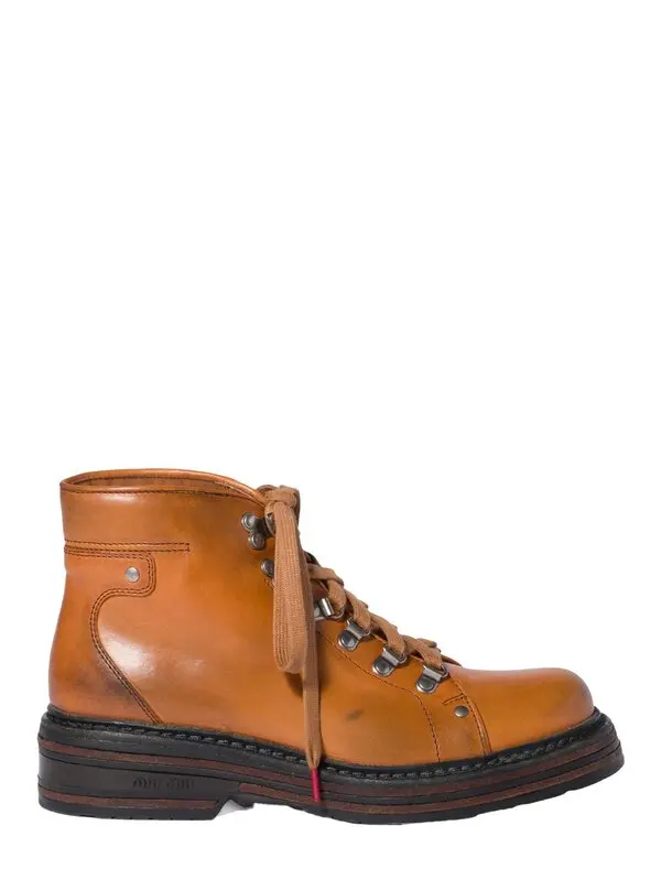 Miu Miu Leather Booties - Cognac