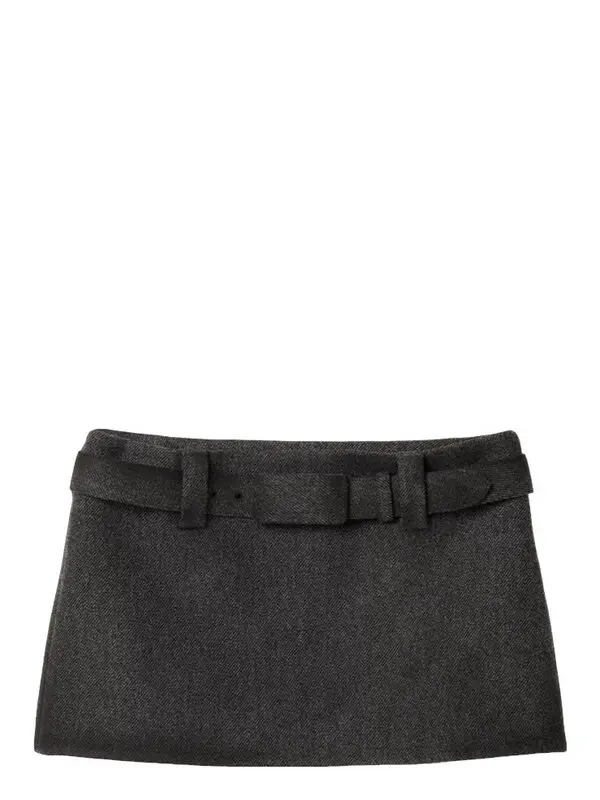 Miu Miu Waxed Double Wool Miniskirt - Grey