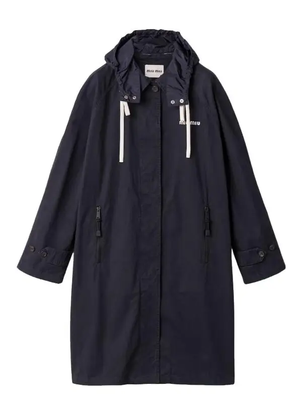 Miu Miu Single-breasted Washed Gabardine Coat - Navy