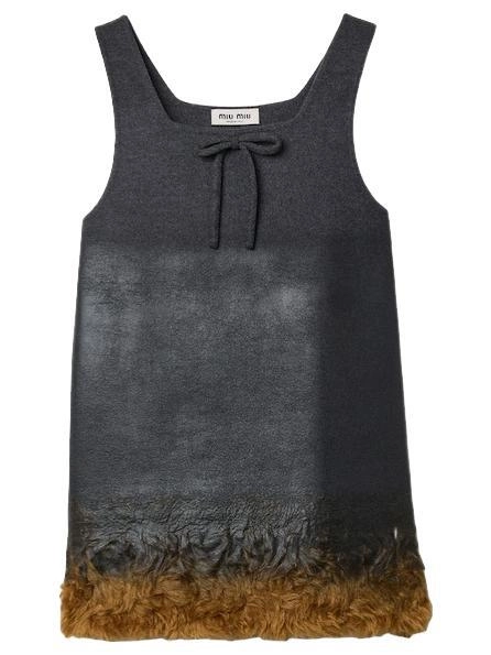 Miu Miu Double Wool And Shearling Dress - Anthracite/cork