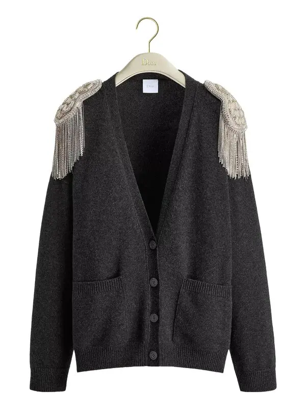 Dior Oversized Cardigan With Embroidered Epaulets - Grey