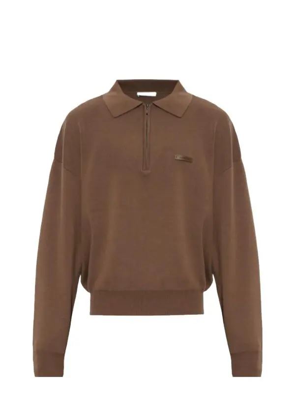 ENTIRE STUDIOS Zip Neck Long Sleeve Polo Shirt - Brown