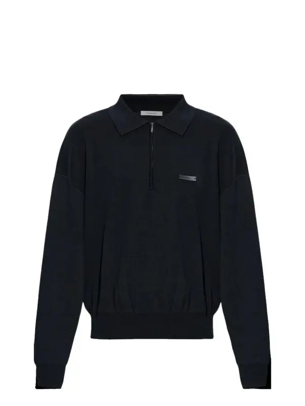 ENTIRE STUDIOS Zip Neck Long Sleeve Polo Shirt - Black