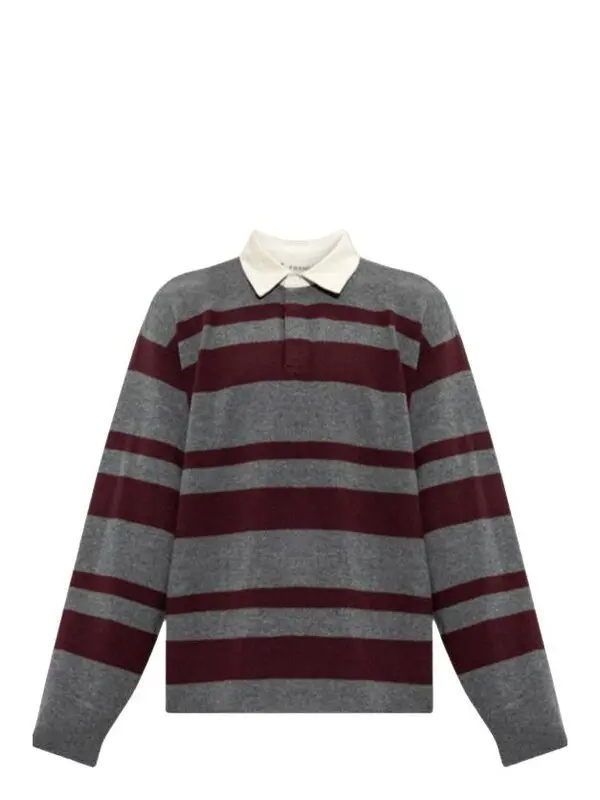 FRAME Striped Long Sleeve Knitted Polo - Grey