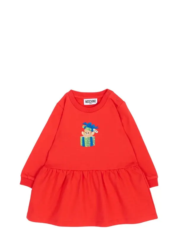 Moschino Teddy-print Flared Dress - Red