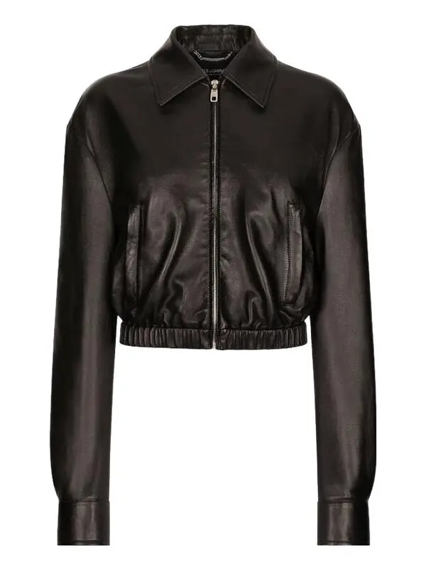 Dolce & Gabbana Logo-appliqu Leather Jacket - Black
