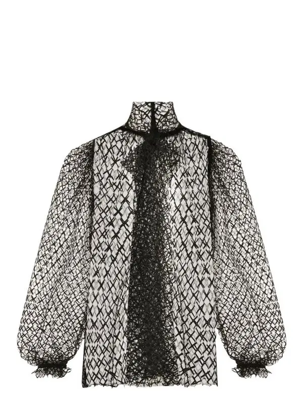 Dolce & Gabbana Dolce Gabbana Mesh Pussy-bow Blouse - Black