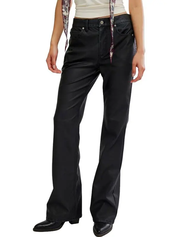 Free People Double Knot High Waist Faux Leather Bootcut Jeans - Black