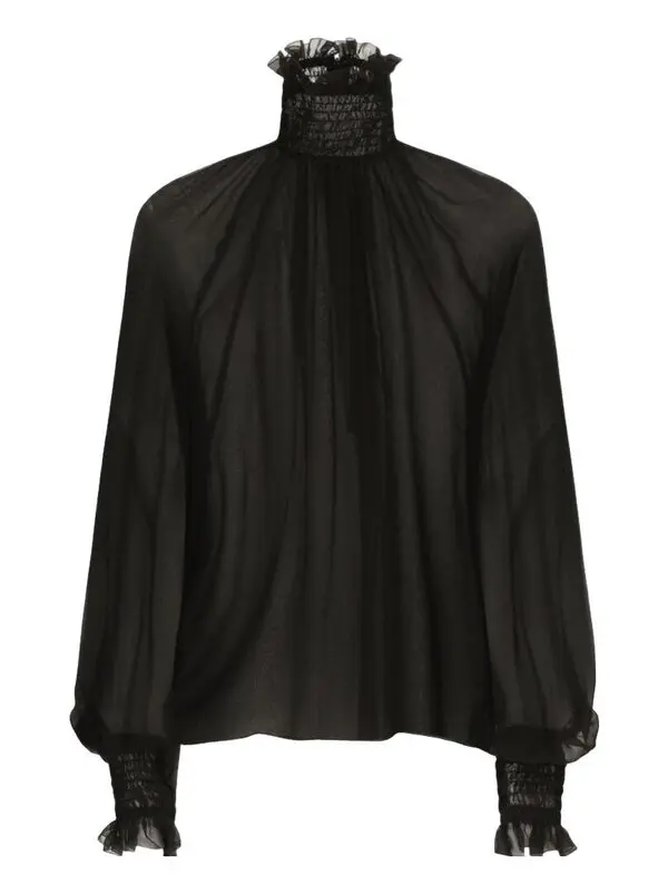Dolce & Gabbana Dolce Gabbana Smock-stitch Detailed Chiffon Blouse - Black