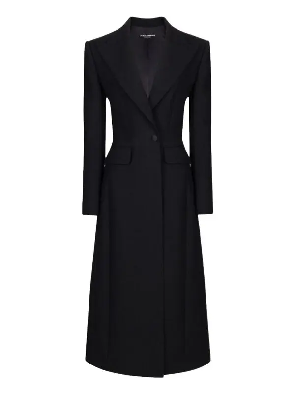 Dolce & Gabbana Dolce Gabbana Double-breasted Fitted Waist Long Coat - Black