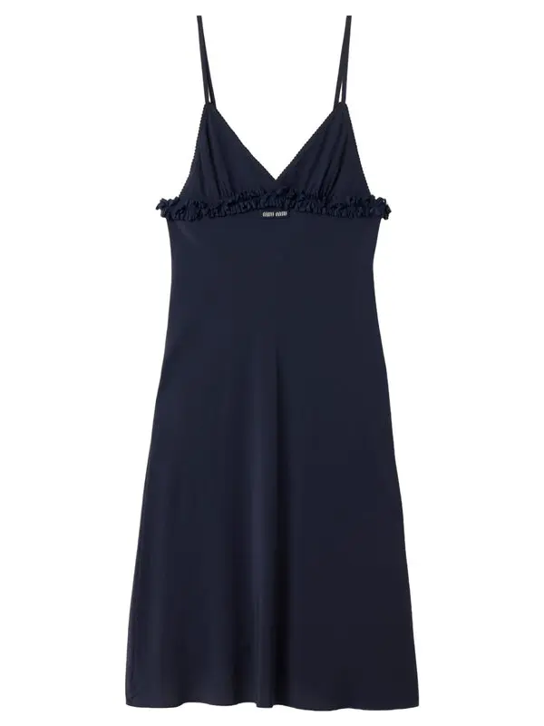 Miu Miu Embroidered Marocain Crepe Dress - Navy