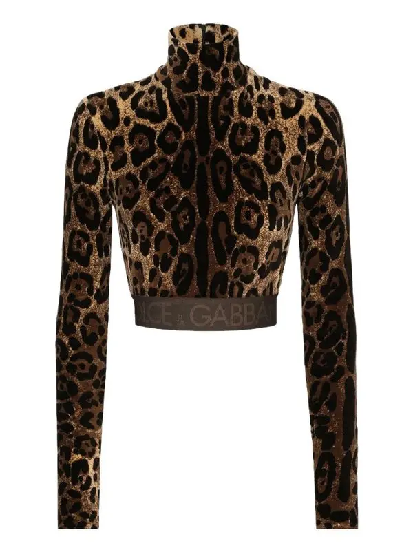 Dolce & Gabbana Dolce Gabbana Leopard Jacquard Chenille Turtle-neck Top - Black