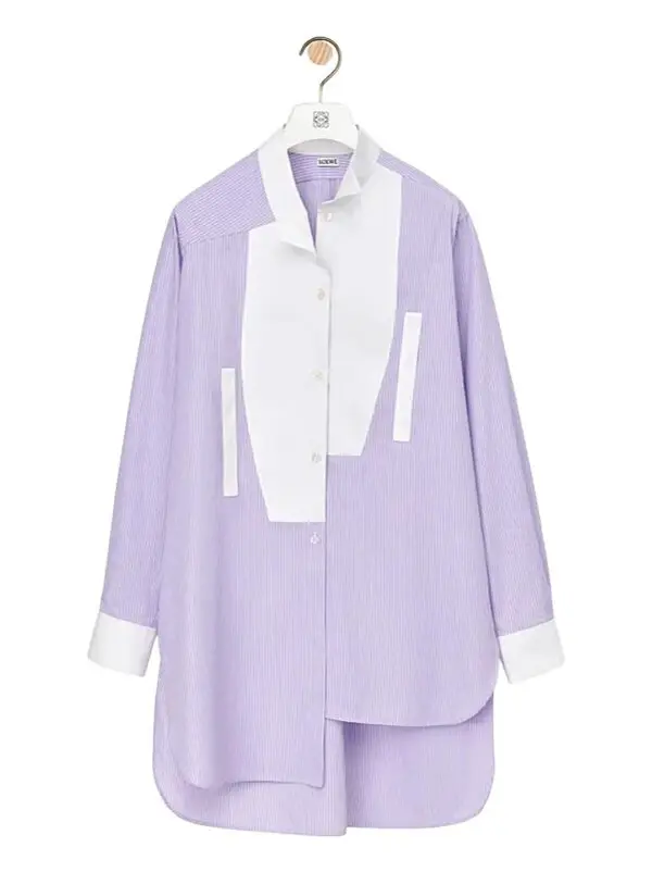 Loewe Striped Asymmetric Shirt In Striped Cotton Poplin - No