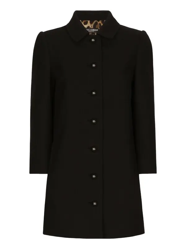 Dolce & Gabbana Logo-engraved Single-breasted Coat - Black