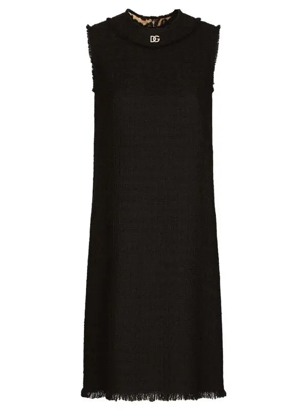 Dolce & Gabbana Dolce Gabbana Dg Logo Raschel Tweed Calf-length Dress - Black