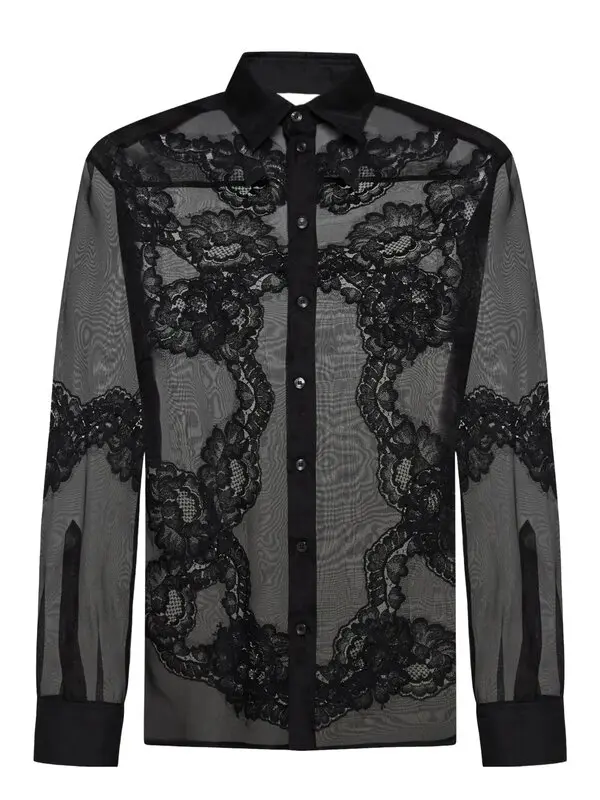 Dolce & Gabbana Dolce Gabbana Lace Insert Oversize Shirt - Black