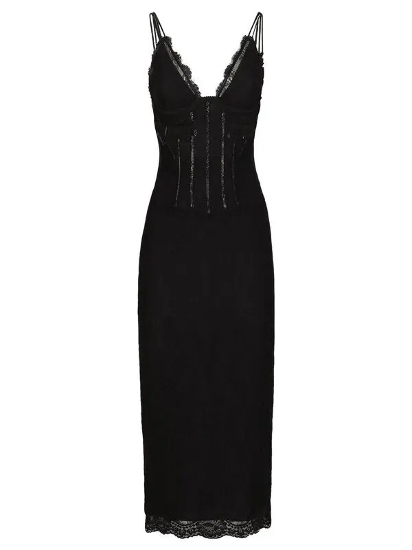 Dolce & Gabbana Dolce Gabbana Lace Calf-length Slip Dress - Black