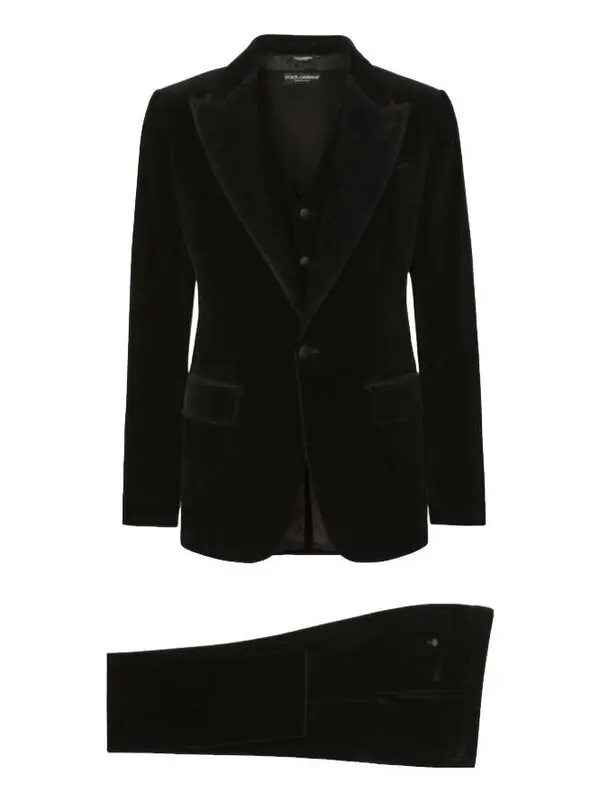 Dolce & Gabbana Single-breasted 3 Piece Velvet Suit - Black