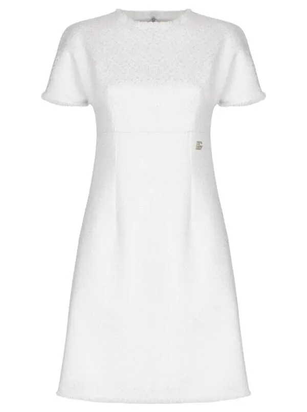 Dolce & Gabbana Dolce Gabbana Dg Logo Plaque Raschel Tweed Midi Dress - Cream