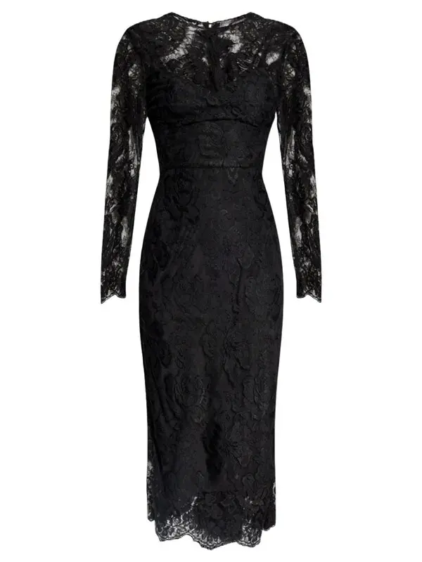 Dolce & Gabbana Dolce Gabbana Calf-length Floral Lace Dress - Black