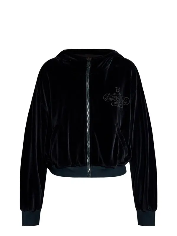 Dolce & Gabbana Dolce Gabbana Logo Embroidered Zip-up Hoodie - Black