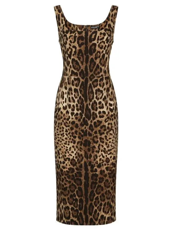 Dolce & Gabbana Dolce Gabbana Leopard Printed Fitted Midi Dress - Brown