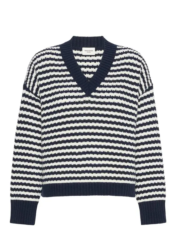 Max Mara Wkdspiga V-neck Striped Knitted Jumper - Black