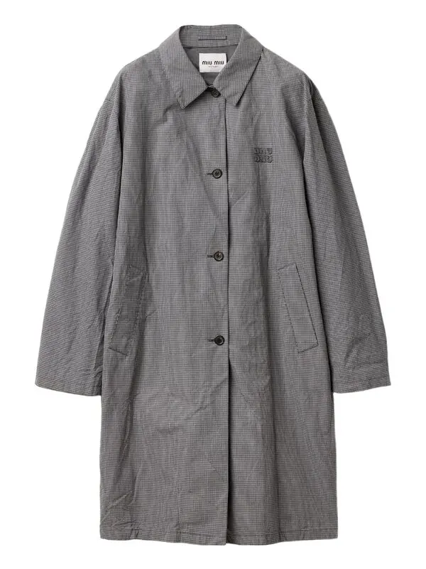Miu Miu Single-breasted Gingham Check Trench Coat - Grey