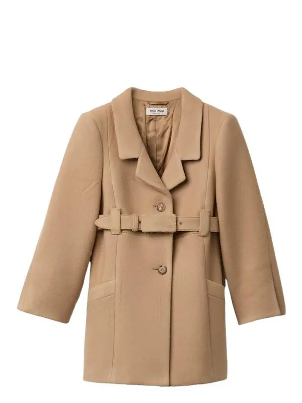 Miu Miu Single-breasted Double Wool Coat - Hazelnut