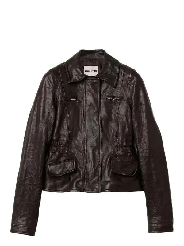 Miu Miu Leather Jacket - Dark Brown
