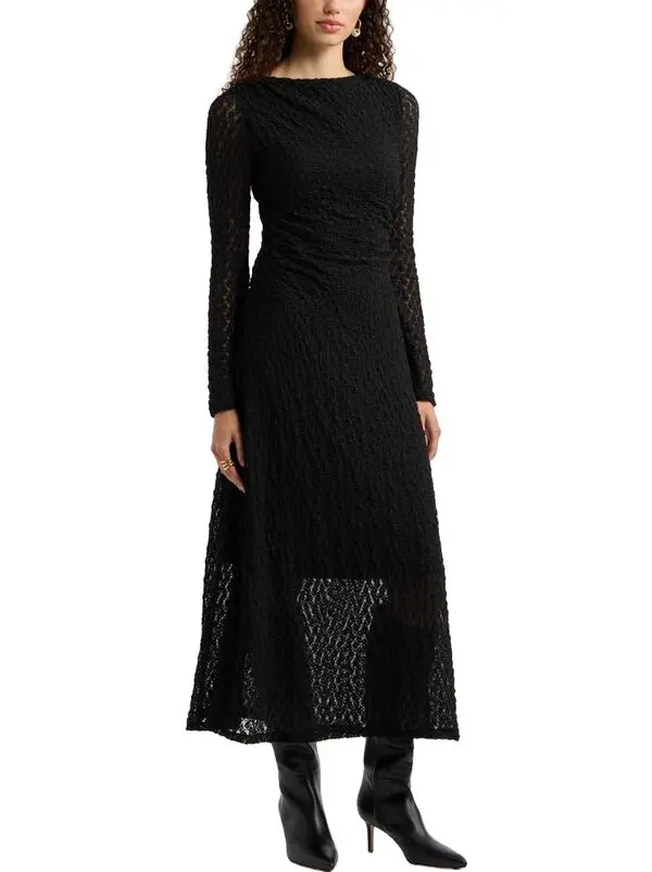 Nordstrom Lace Long Sleeve Midi Dress - Black